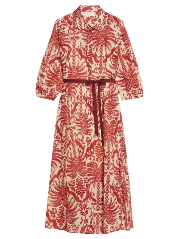 IBLUES Flared, Figure-skimming Shirt Dress With Gathered Sleeves - Ruby