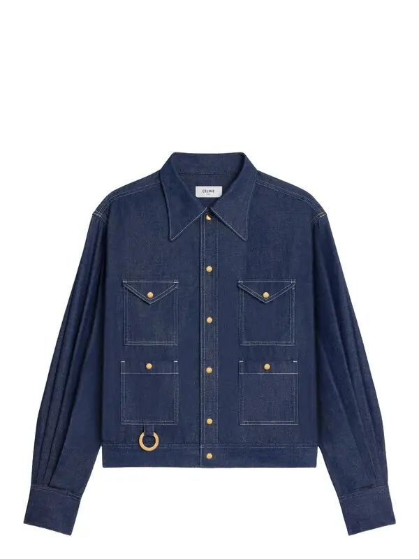 Celine Cotton Denim Shirt With Pleated Details - Blue