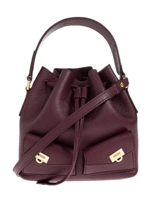 FERRAGAMO Textured Leather Multipocket Bucket Bag - Plum