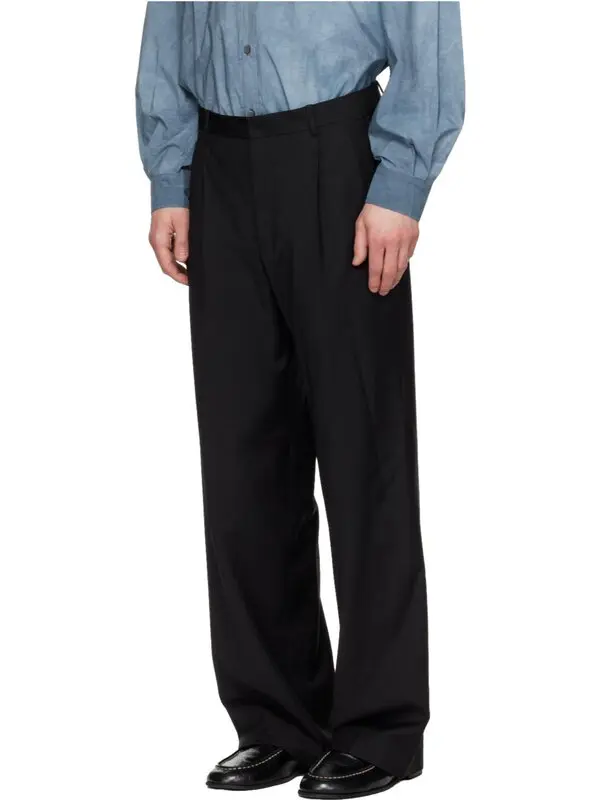 SUNFLOWER Wide-leg Pleated Trousers - Black