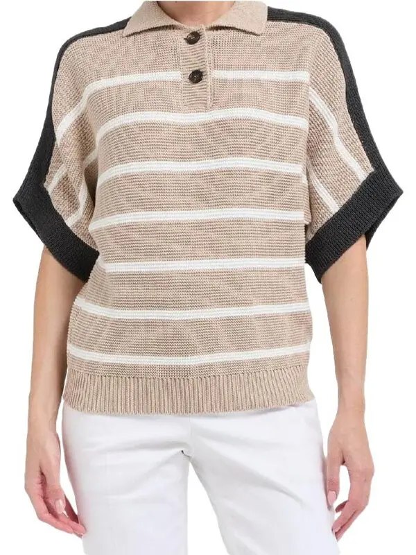 Brunello Cucinelli Striped Knit Polo - Nude
