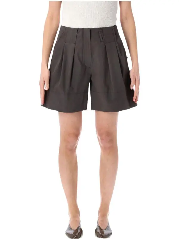 LOW CLASSIC Pleated Cotton Shorts - Black