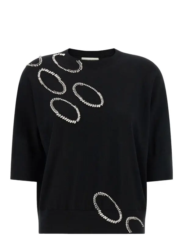 Dries Van Noten Embroidered Knitted Sweater With Crystal Appliqu - Black