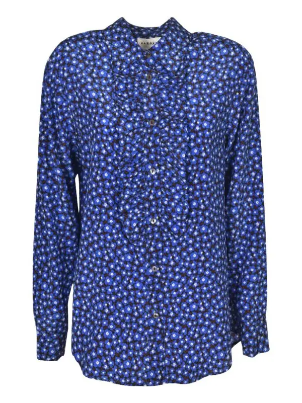 P.a.r.o.s.h Floral Print Long-sleeve Shirt With Bow Detail - Blue