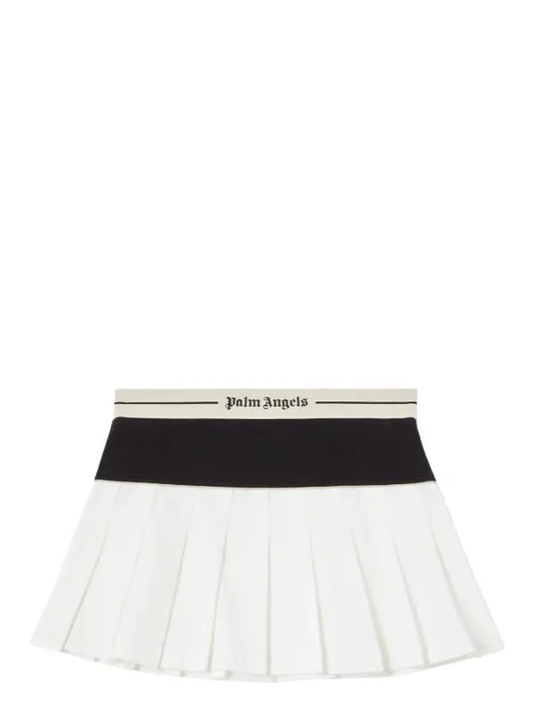 Palm Angels Pleated Logo Skirt - Beige White Black