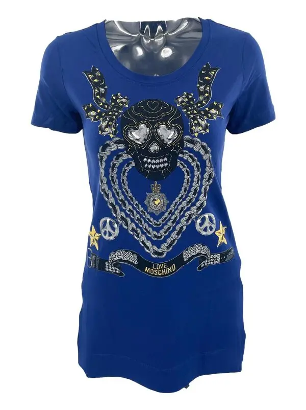 Moschino Embellished Skull & Chain T-shirt - Blue