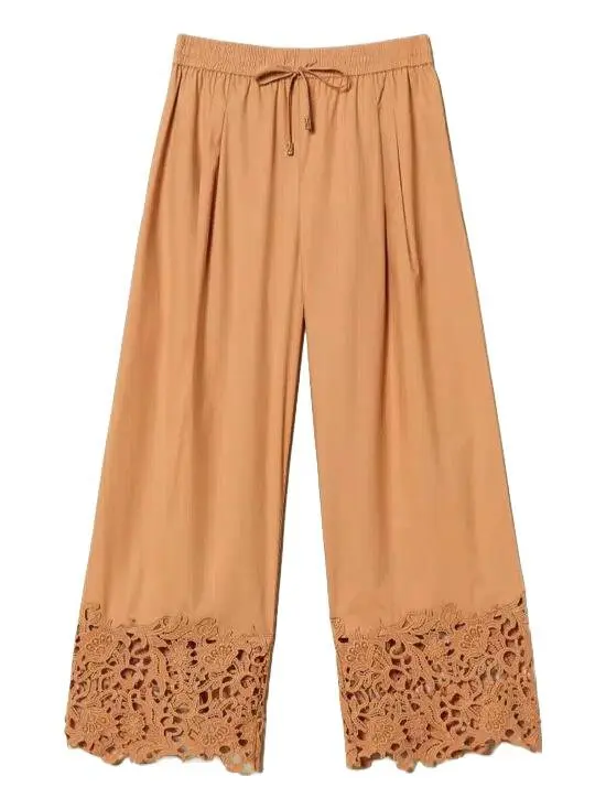 TWINSET Wide-leg Trousers With Lace Hem Detail - Pink