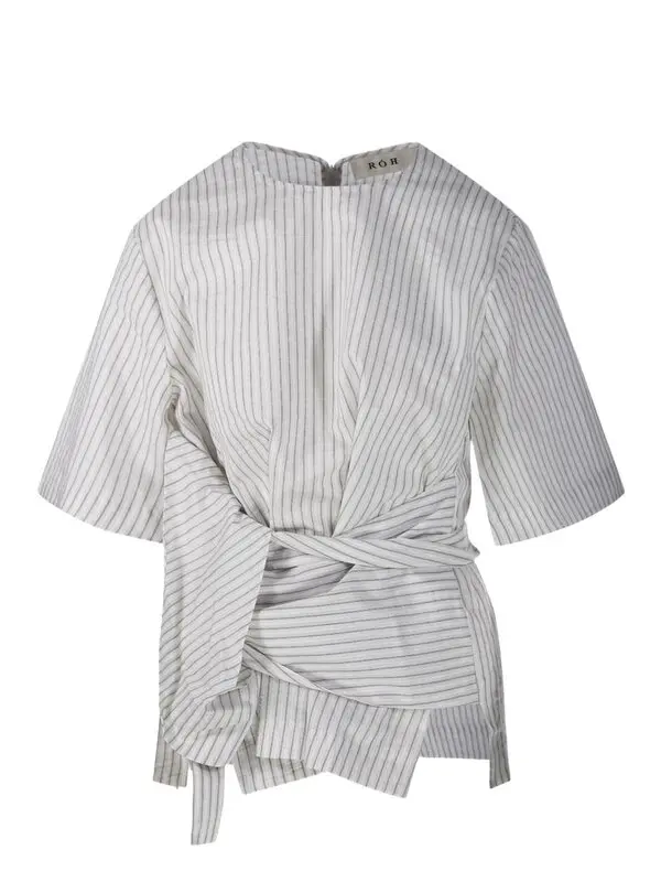 RÓHE Striped Wrap Top With Belt - Gray
