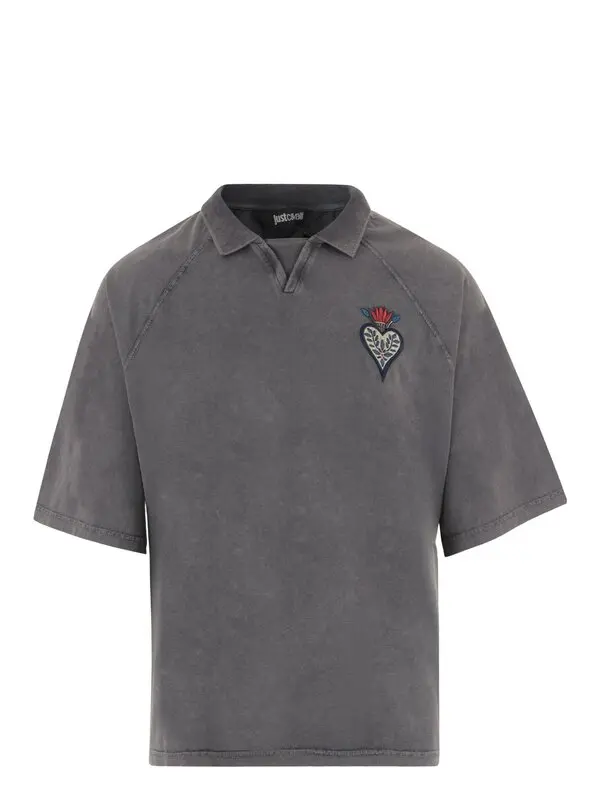Just Cavalli Flame Heart Embroidered Polo T-shirt - Grey