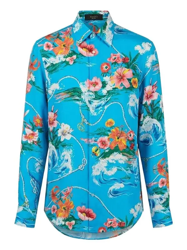 Gucci Printed Collared Long-sleeve Shirt - Multicolor