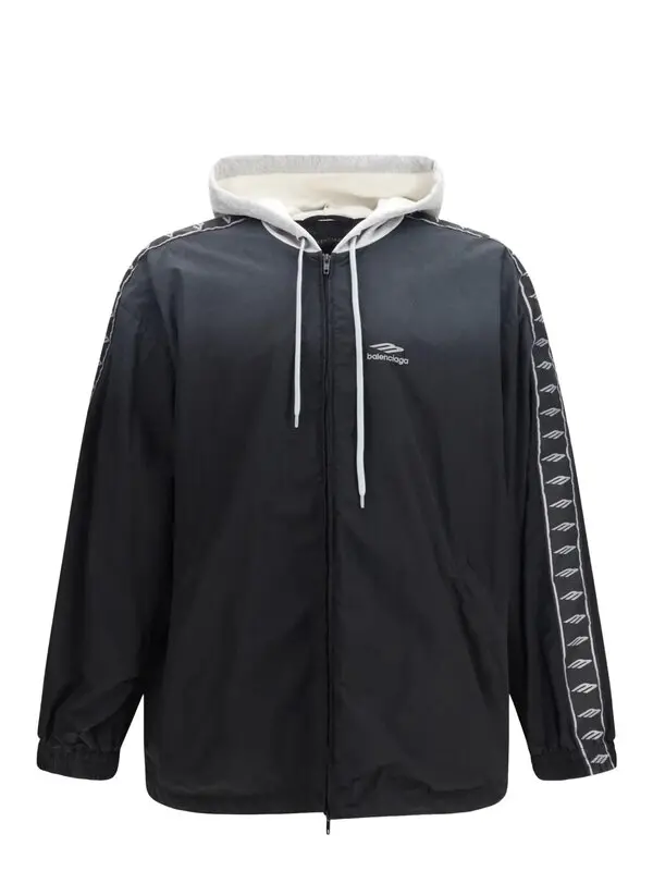 Balenciaga Logo Trim Hooded Jacket - Black