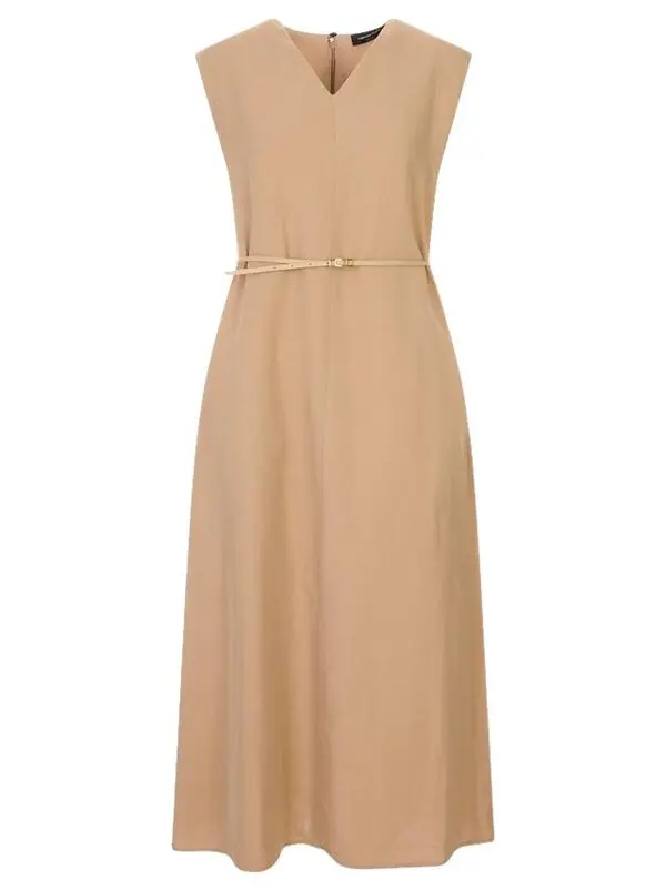 Fabiana Filippi Sleeveless V-neck Belted Dress - Nude