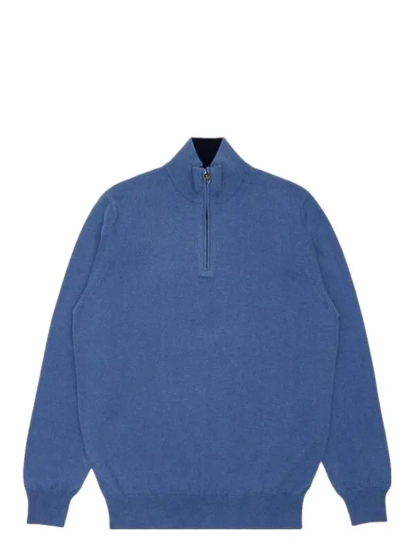 FERRAGAMO Pullover With Quarter Zip - Blue