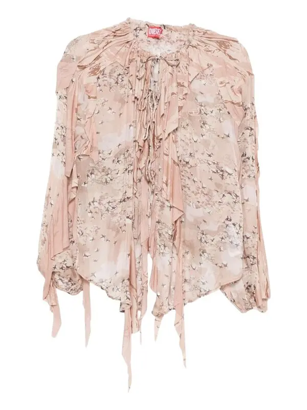 DIESEL® Long Sleeve Graphic Print Blouse With Pleated Details - No