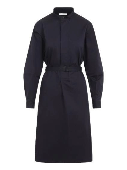 LEMAIRE Belted Cotton Satin Shirt Dress - Dark Blue