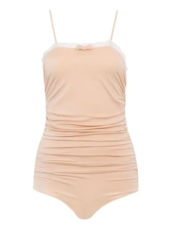 Chloé Ruched Lace-trim Bodysuit - Nude