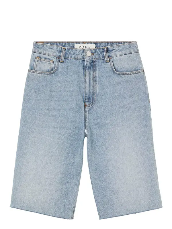 RÓHE Belt Loop Denim Shorts With Raw Edges - Gray