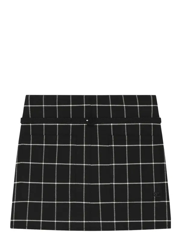 COURREGES Plaid Mini Skirt With Belted Waist - Black