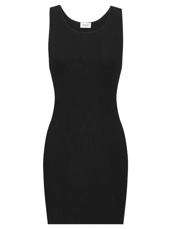 Saint Laurent Ribbed Knit Dress With Round Neck - Black