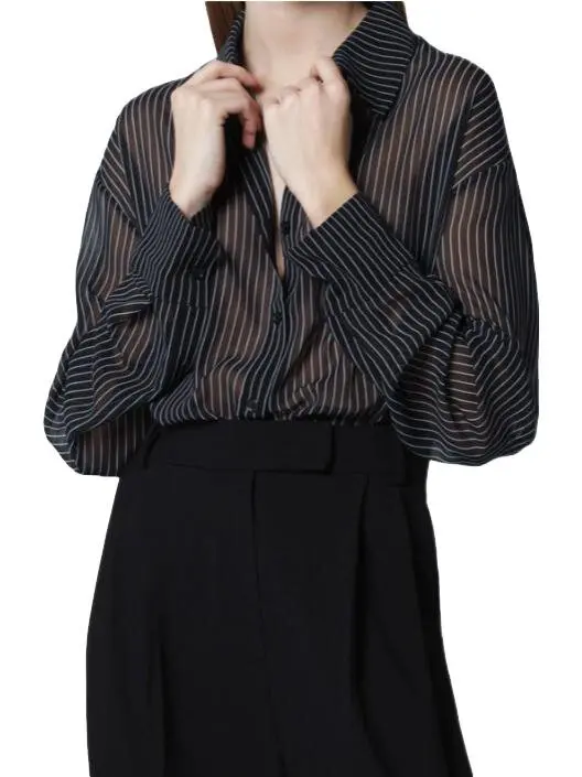 THE FRANKIE SHOP Semi-sheer Striped Shirt - Black