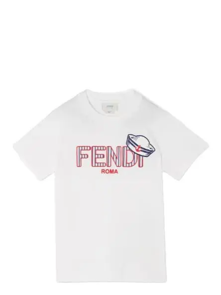 Fendi Short Sleeve T-shirt With Embroidered Sailboat And Sailor Hat - White