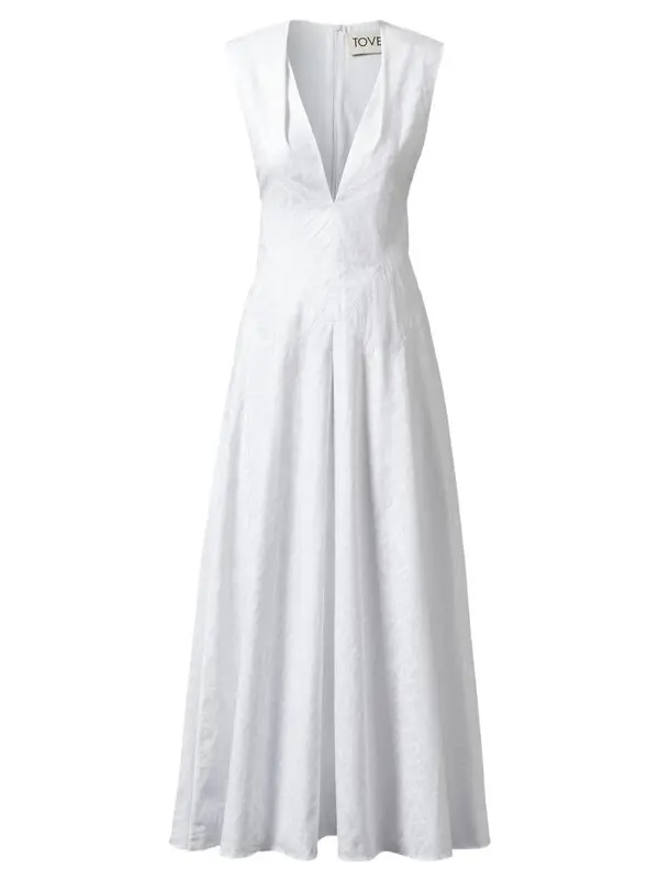 Tove Sleeveless V-neck Maxi Dress With Waist Detail - White