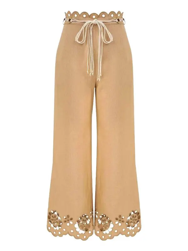 Zimmermann Awaken Embroidered Kick Flare Trousers - Straw