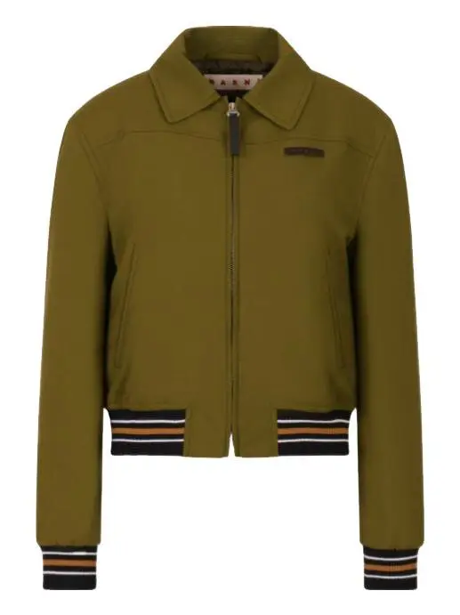 Marni Logo Patch Zipped Bomber Jacket - Green
