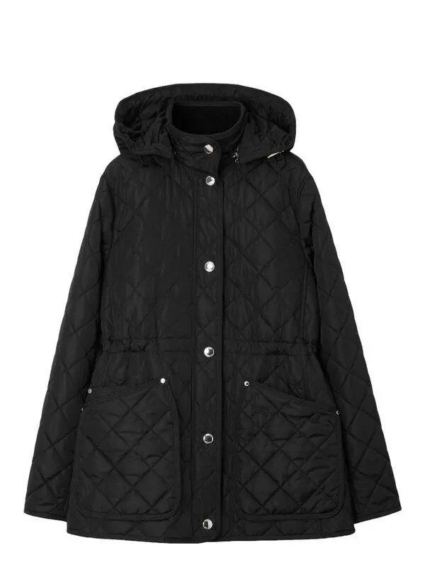 Burberry Diamond-quilted Drawstring Waist Hooded Jacket - Black