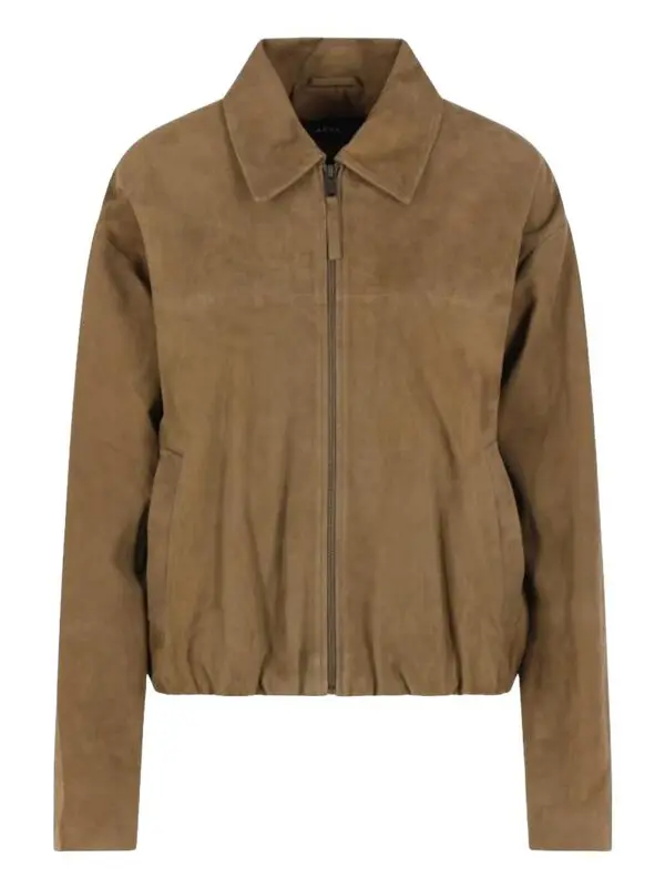 ARMA Long-sleeved Zip-up Leather Jacket - Olive Green