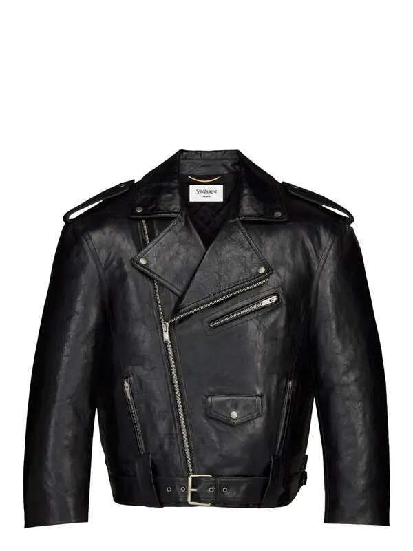 Saint Laurent Zip Detailed Biker Jacket - Black