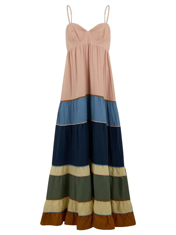 Farm Rio Tiered Gradient Maxi Dress With Thin Shoulder Straps - Black