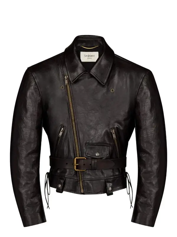 Saint Laurent Leather Lace-up Biker Jacket - Black