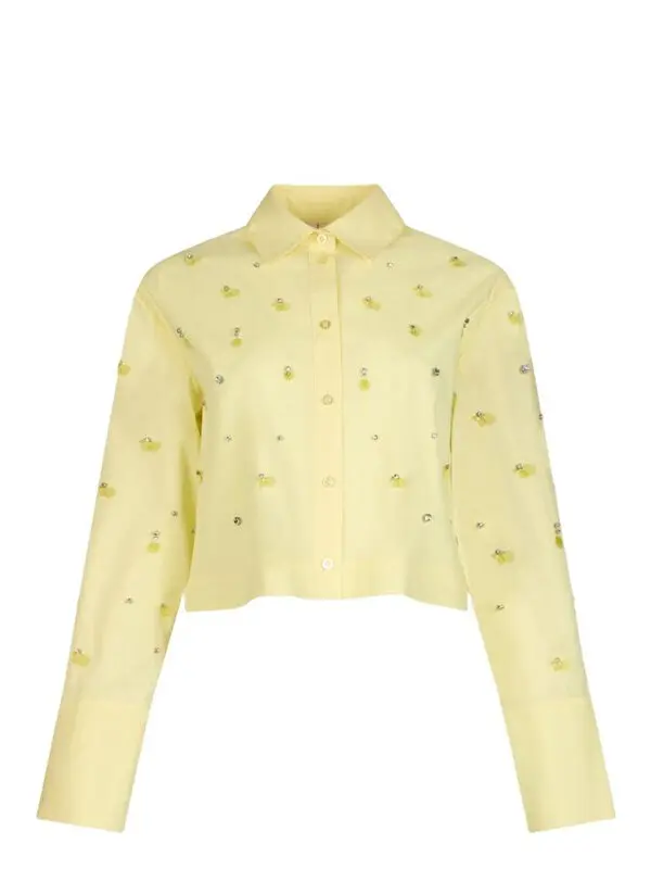 Liu Jo Embellished Cropped Cotton Poplin Shirt - Yellow