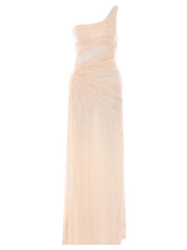 Elisabetta Franchi One-shoulder Draped Dress With Pleated Design - Nude