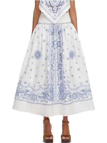 SELF-PORTRAIT Paisley Embroidered Maxi Skirt - White And Blue