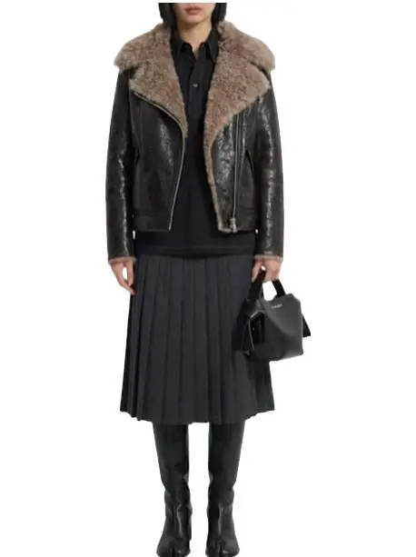 Acne Studios Shearling Lined Biker Jacket - Black