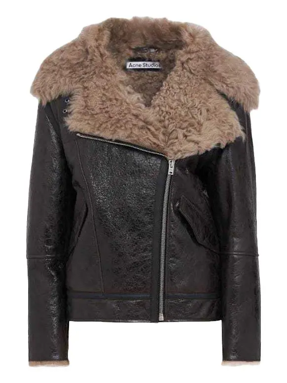 Acne Studios Shearling Lined Biker Jacket - Black