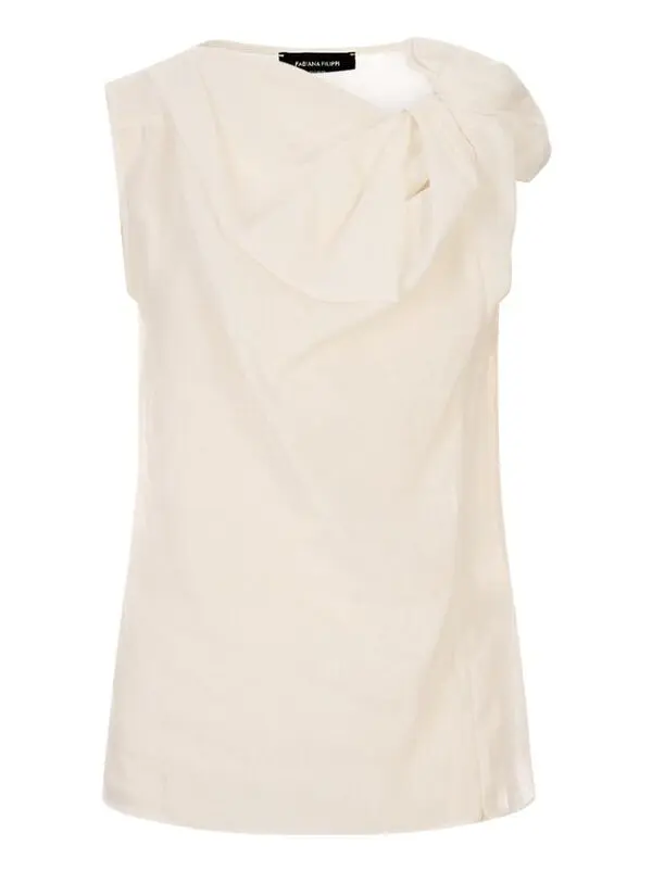 Fabiana Filippi Sleeveless Draped Top With Bow Neckline - White