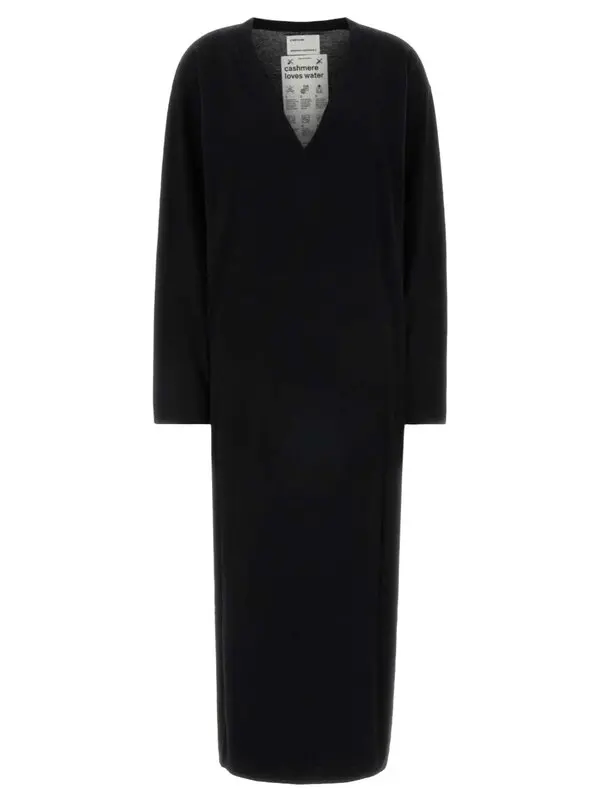 EXTREME CASHMERE X Long Sleeve Ribbed V-neck Dress - Raven