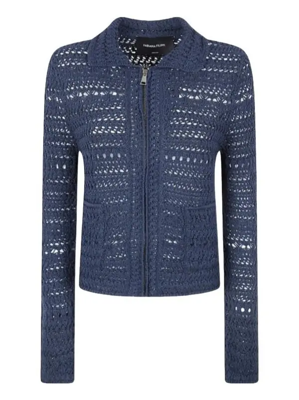Fabiana Filippi Crochet Zip Knitted Jacket - Blue