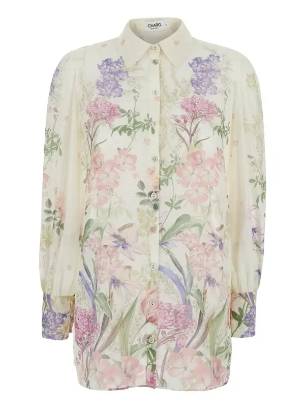 Charo Ruiz Ibiza Floral Print Classic Collar Shirt - Nude