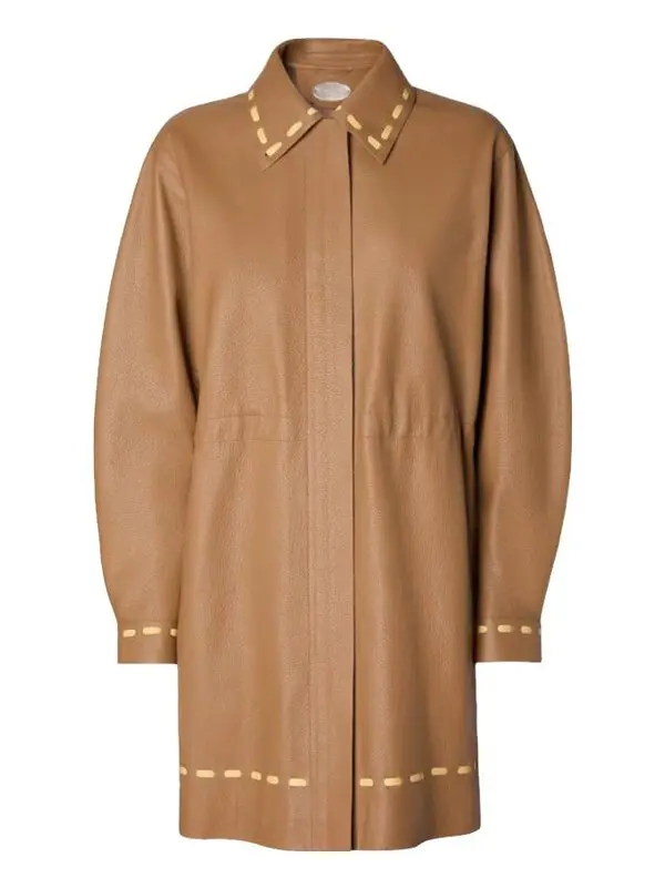 Fendi Leather Overcoat With Selleria Stitching - Brown