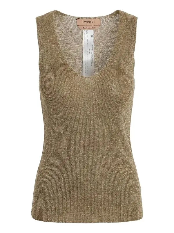 TWINSET Lurex Knit Sleeveless Top - Brown