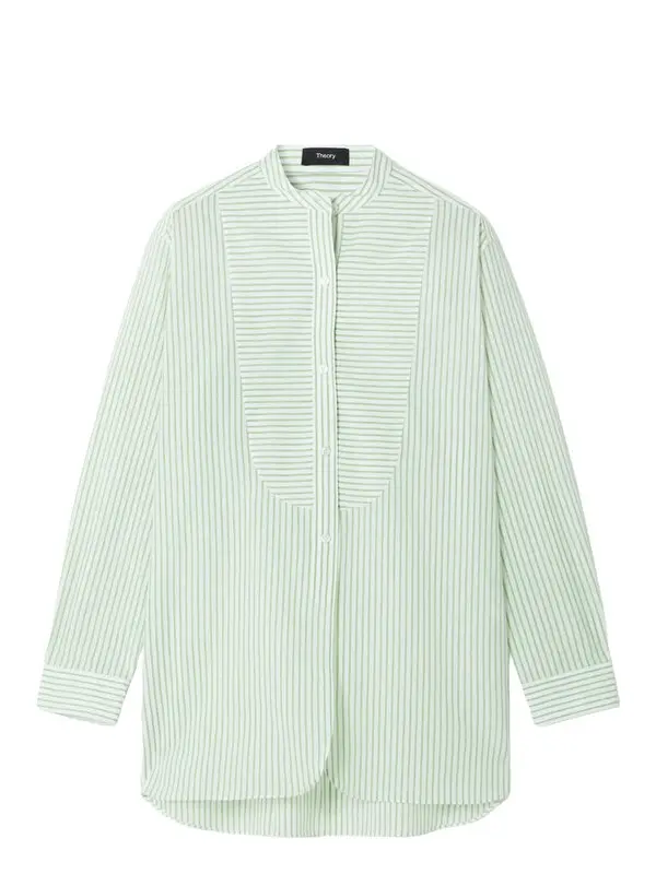 Theory Striped Long Sleeve Shirt With Bib Detail - Green