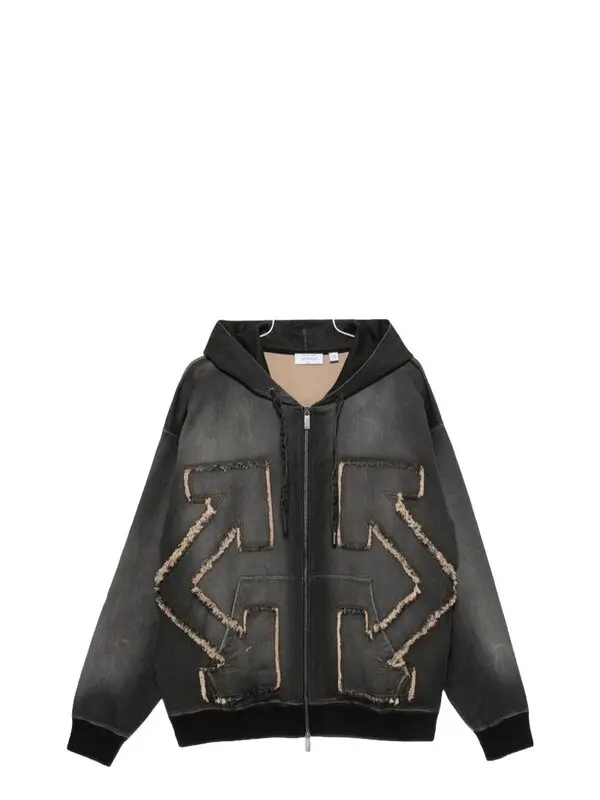 Off-White Zip-up Drawtring Hoodie - Black Highlight