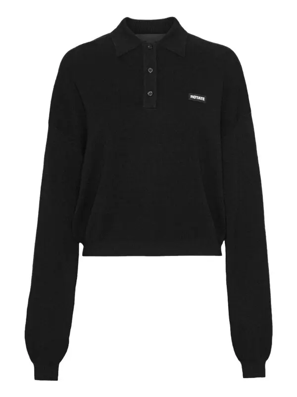 ROTATE BY BIRGER CHRISTENSEN Button-up Long-sleeved Polo Shirt - Black
