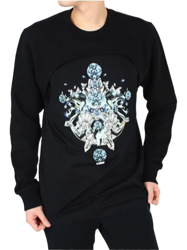 Givenchy Printed Round Neck Long Sleeve Sweater - Black