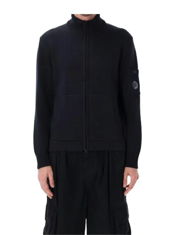 C.P. COMPANY Zip-up Stand Collar Cardigan - Black