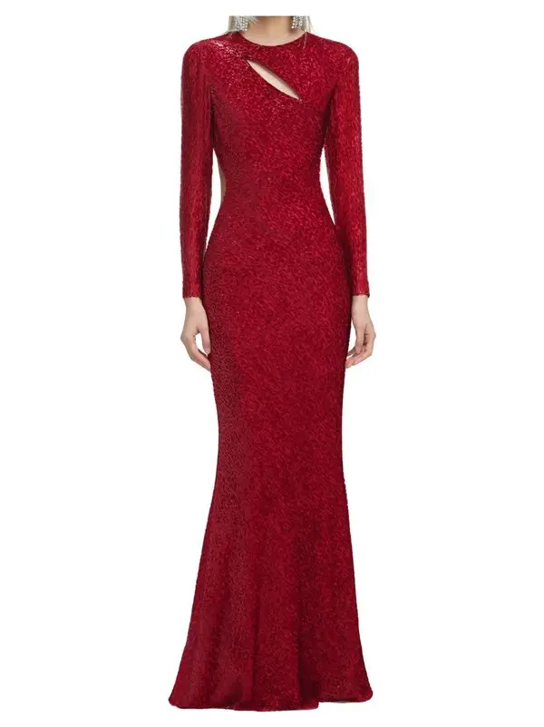 SELF-PORTRAIT Cut-out Long-sleeved Maxi Dress - Red